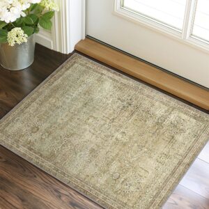 genimo 2x3 area rugs for living room, machine washable boho vintage rug non slip, printed thin low pile lightweight chenille carpet rugs for bedroom, dining room, home office, taupe