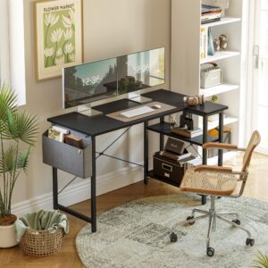 Cubiker L Shaped Desk, 40" Computer Desk with Reversible Storage Shelves Home Office Corner Desk Study Writing Gaming Table, Black