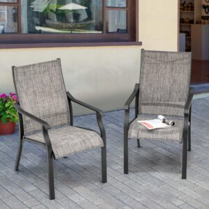 nuu garden patio dining chairs set of 2,aluminum outdoor dining chairs lightweight stackable textilene patio dining chair with armrest for lawn garden backyard pool,grayish brown