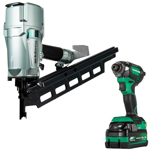 Metabo HPT Pneumatic Framing Nailer + 18V Impact Driver Pro Bundle Kit, 3-1/4-Inch Framing Nailer with BONUS 18V Triple Hammer Impact Driver Kit, KNR83A5(S)