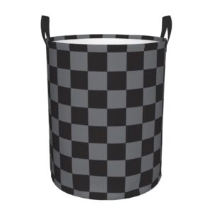 generic collapsible laundry basket,grey black checkered laundry hamper with handles round laundry bin foldable dirty clothes storage bucket 15.7 x 19.6 inches, onesize