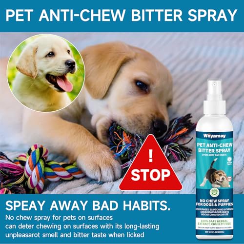 Woyamay No Chew Spray for Dogs 200ML, Bitter Apple Spray for Dogs Stop Chewing Licking of Furniture, Shoes, Bandages, Dog Training & Behavior Aids Spray, Indoor & Outdoor Use, No Alcohol & Trace