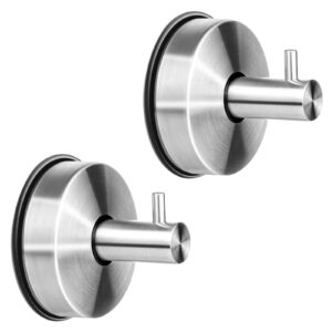 suction hooks, 2 pack vacuum suction cup hooks removable and reusable shower hooks stainless steel towel hooks wall hanging hook heavy duty hooks for bathroom kitchen(silver)