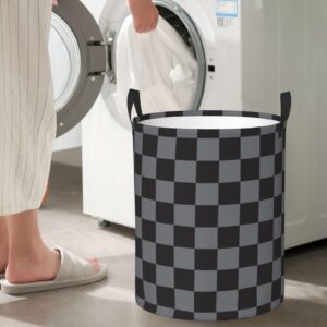 Generic Collapsible Laundry Basket,Grey Black Checkered Laundry Hamper With Handles Round Laundry Bin Foldable Dirty Clothes Storage Bucket 15.7 x 19.6 inches, Onesize