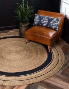 generic natural round jute area rug 1'x1'/ 3'x3'/ 4'x4' / 5'x5'/ 6'x6' / ft for bedroom- handwoven farmhouse round rug for dining table- braided circle rug for living room (black, 3' x 3' feet)