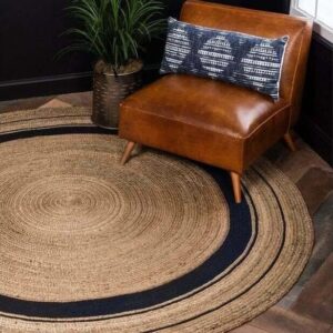 Generic Natural Round Jute Area Rug 1'x1'/ 3'x3'/ 4'x4' / 5'x5'/ 6'x6' / FT for Bedroom- Handwoven Farmhouse Round Rug for Dining Table- Braided Circle Rug for Living Room (Black, 3' x 3' Feet)