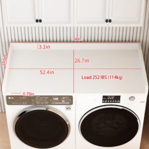 RRWJVU Washer Dryer Countertop,27.5" x 54" Solid Wood Countertop with Anti- Slip Pad for Laundry Room Organization. White