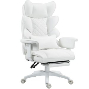 dowinx big and tall office chair with pocket spring cushion and lumbar support,high back computer gaming chair with adjustable armrests,executive desk chair with footrest,(pu leather, white)