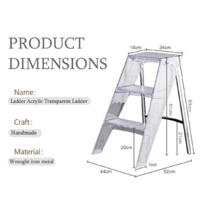 Folding Step Stool for Adults 3 Step LadderStep Stool Acrylic Chair with Anti-Slip Platform and Steel Frame, Storage Shelf for Garden Kitchen Library