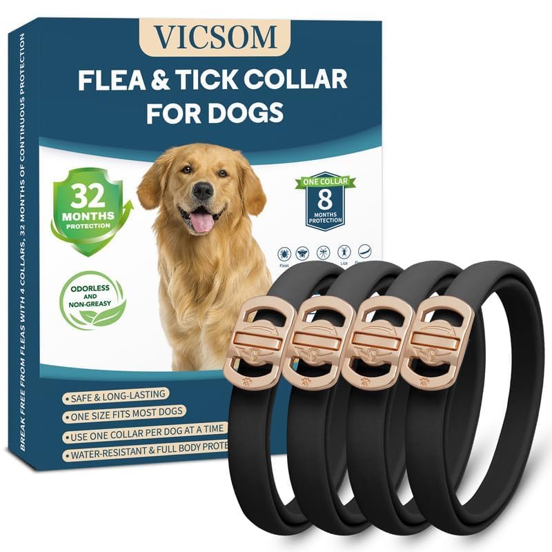 Flea Collar for Dogs, 4 Pack Dog Flea and Tick Collar 32 Months Flea and Tick Treatment Collar for Dog, Waterproof Adjustable Dog Flea and Tick Prevention for Small Medium Large Dog Puppy, Black