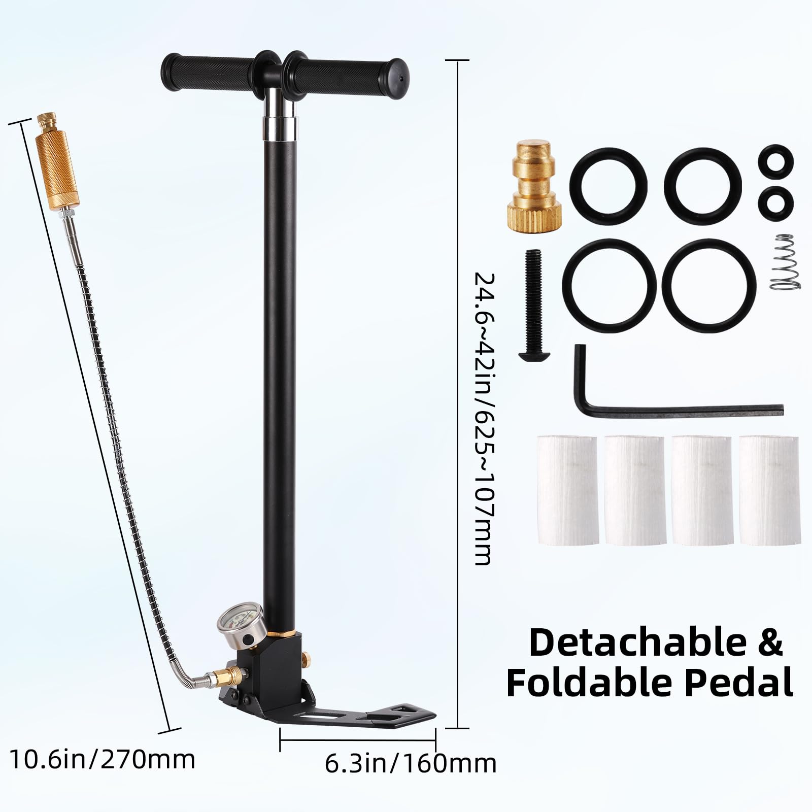 30mpa 4500psi Pcp Hand Pump,Four Stage Hand Pump,High Pressure Hand Pump,Stainless Steel, Hand Pump Air Rifile Pump Suitable for Pcp Air Guns,Paintball Gun,Hpa Gas Tanks,Different Bike Tire Inflation