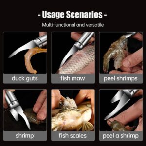 5 In 1 Multifunctional Shrimp Line Fish Maw Knife, 2024 New Stainless Steel Shrimp Deveining Tool Fish Scale Remover, Portable Shrimp Deveiner Tool and Peeler, Oyster Shucking Knife for Kitchen(1pcs)