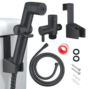 jonkean handheld bidet sprayer for toilet, water pressure control jet spray for toilet, multi-function muslim shower toilet, bidet attachment set with hose, bracket and t-valve (matte black)