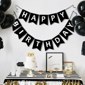 Black Happy Birthday Banner Theme Birthday Party Supplies Garland Decorations Birthday Signs Nursery Hanging Decor 13pcs