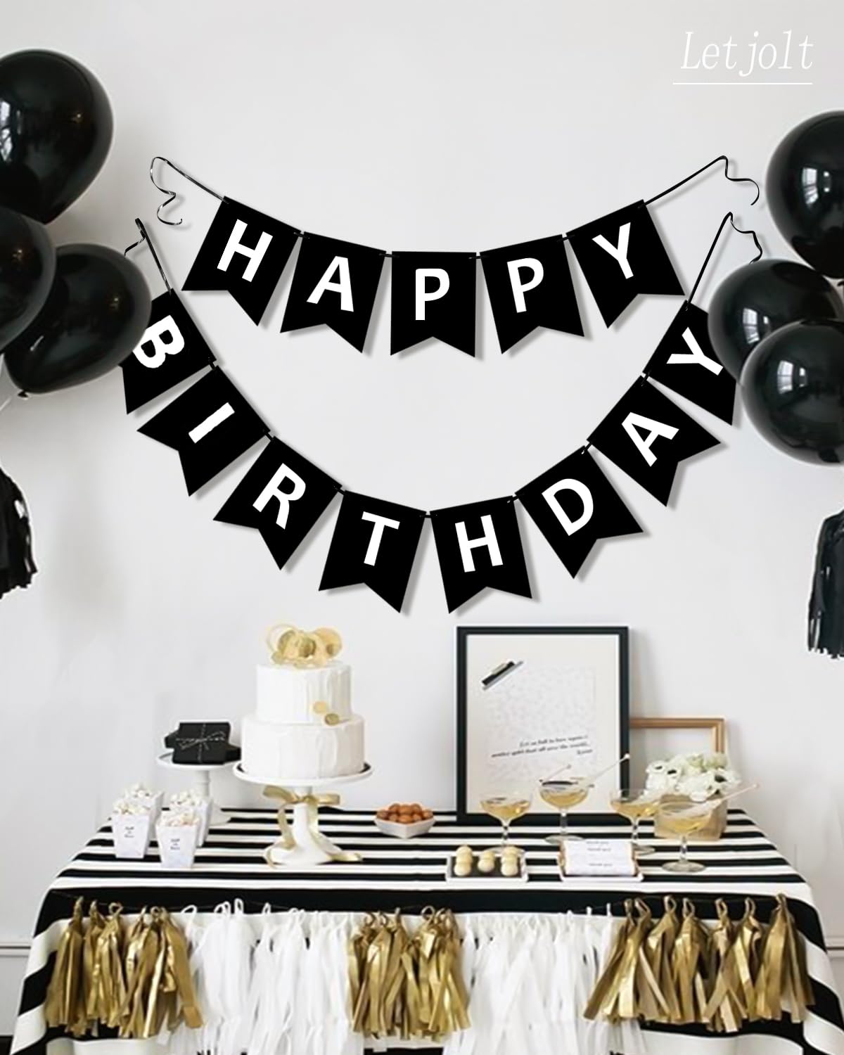 Black Happy Birthday Banner Theme Birthday Party Supplies Garland Decorations Birthday Signs Nursery Hanging Decor 13pcs