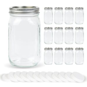 yodecy 12 pack 32 oz clear wide mouth mason jars with airtight lids and white plastic mason jar lids, canning jars with lids