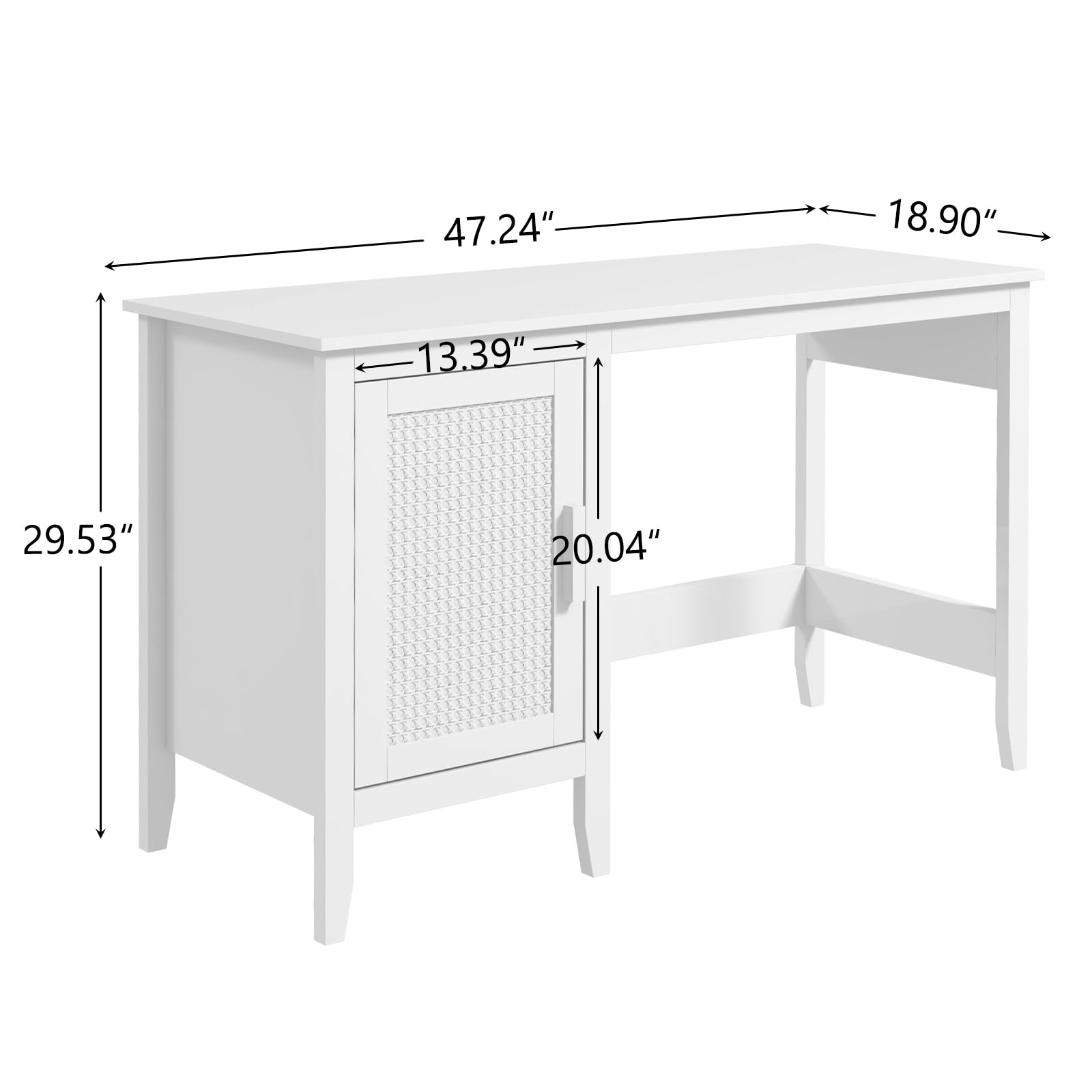 LTMEUTY White Computer Desk with Storage, 47 Inch Home Office Writing Desk for Small Space, Rattan Work Desk, Simple Modern Study Table for Bedroom