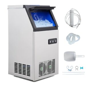 commercial ice maker machine, 130lbs/24h counter ice maker with 24lbs storage bin, 50 ice trays, 10 quick ice dispensing, freestanding ice maker includes scoop for home office restaurant bar