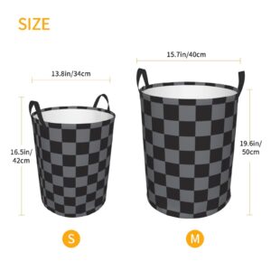 Generic Collapsible Laundry Basket,Grey Black Checkered Laundry Hamper With Handles Round Laundry Bin Foldable Dirty Clothes Storage Bucket 15.7 x 19.6 inches, Onesize