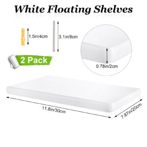 LDHHYH 2 Pack 12 x 8 Inch Floating Shelves for Wall, White Solid Wood Wall Shelf, Small Wall Mounted Floating Shelves for Bathroom, Living Room, Bedroom, Kitchen, Home Decor