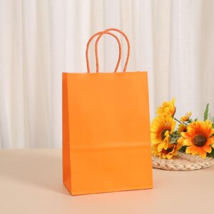 COVYOONG 24pcs Medium Plain Halloween Kraft Paper Bags with Handles Orange Gift Bags for Birthday Party Grocery Retail Business Goody All Saints' Day