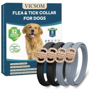 flea collar for dogs, 4 pack dog flea and tick collar 32 months flea and tick treatment collar for dog, waterproof adjustable dog flea and tick prevention for small medium large dog puppy, black grey