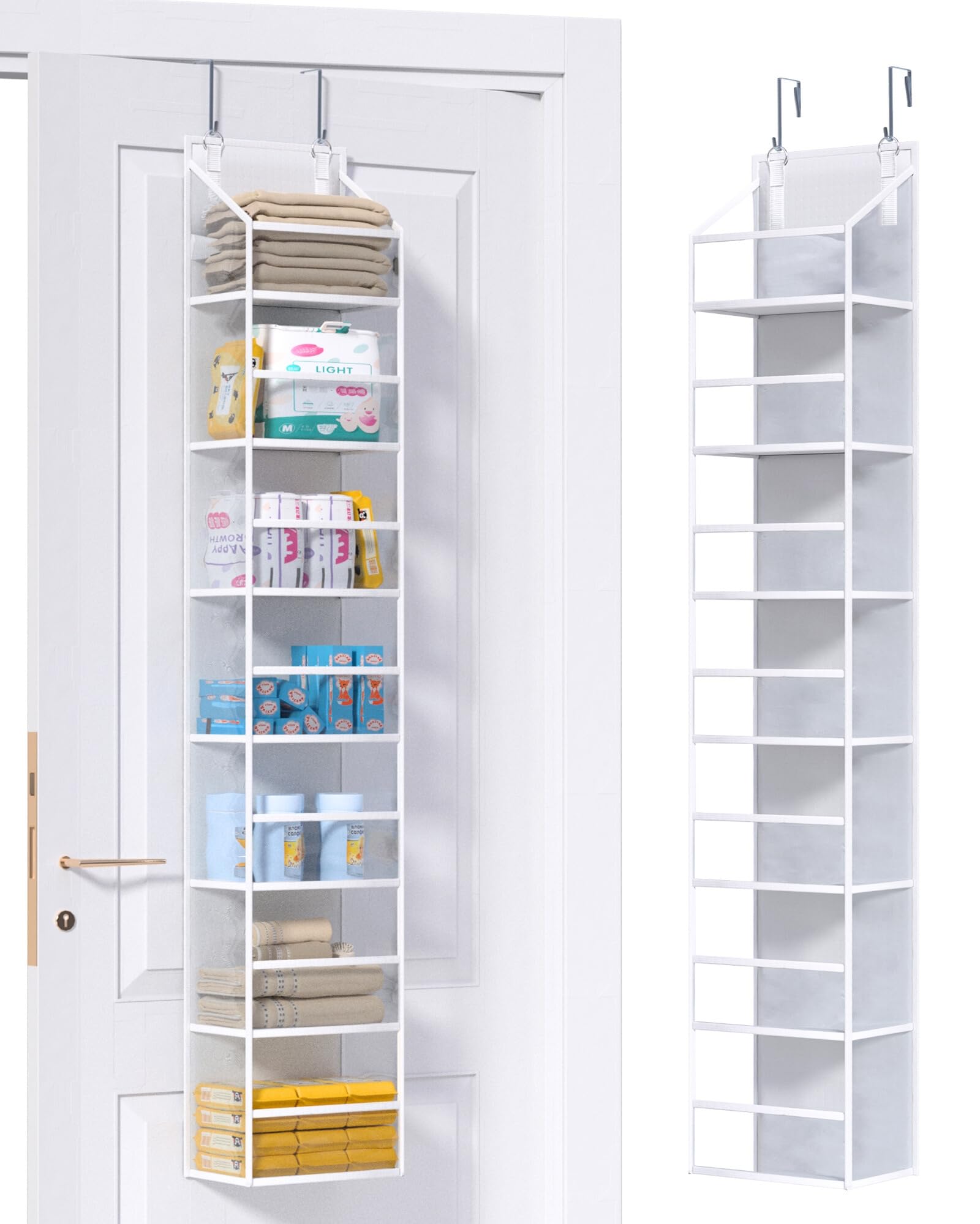 ALLTIDYUP Over The Door Hanging Pantry Organizer 7 Shelves, Clear Plastic Pockets Hat Racks for Baseball Caps, Large Capacity Storage for Closet, Bedroom, Bathroom, Office, Dorm Room Essentials