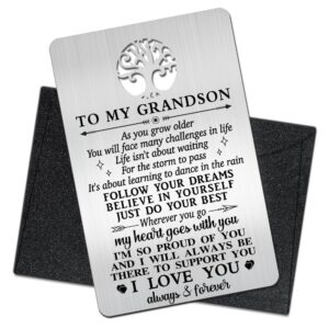 mhfpl to my grandson i love you wallet card, engraved metal wallet insert card with love note from grandpa grandma, inspirational gifts graduation christmas birthday coming of age gifts for grandson