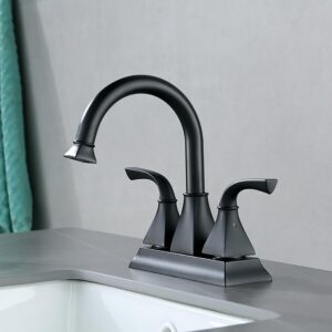 Derengge Centerset Bathroom Faucet, Matte Black Bathroom Sink Faucet, 4 Inch Two Handle Lavatory Faucet with Push up Pop-up Drain,F-4015-MT