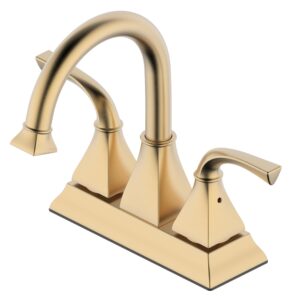 derengge centerset bathroom faucet, brushed gold bathroom sink faucet, 4 inch two handle lavatory faucet with push up pop-up drain,f-4015-bg