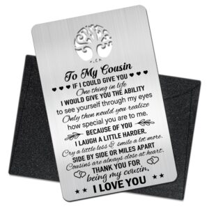 mhfpl to my cousin thank you for being my cousin wallet card, engraved metal wallet insert card with grateful quotes for cousin,thank you cousin card, graduation birthday christmas thanksgiving gifts