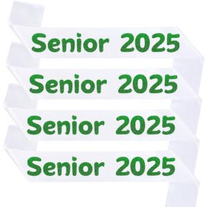 4pcs white senior 2025 sash with green printing letters, 2025 graduation celebrations sashes, class of 2025 sash for graduation party, senior cheer sashes, cheerleader sash, class competition sashes