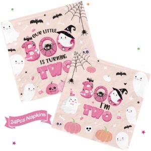 Yavxzvbw 182Pcs Boo I'm Two Decor Birthday Halloween Decorations Two Spooky Birthday Pink Halloween Birthday Party Decorations Girl with Boo Banner for Halloween 2nd Birthday Decorations