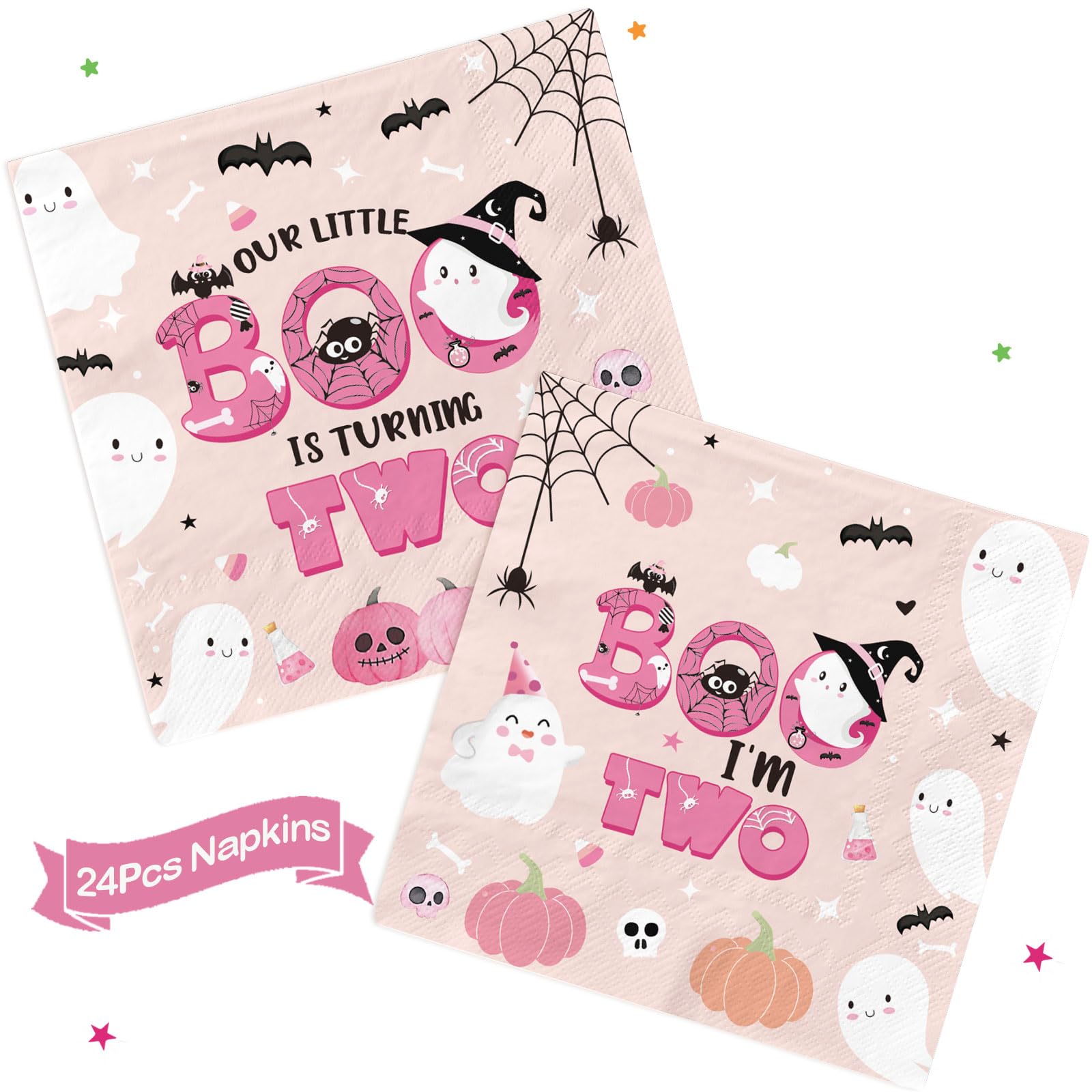 Yavxzvbw 182Pcs Boo I'm Two Decor Birthday Halloween Decorations Two Spooky Birthday Pink Halloween Birthday Party Decorations Girl with Boo Banner for Halloween 2nd Birthday Decorations