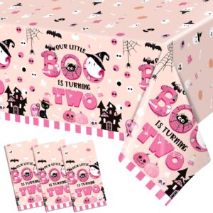 yavxzvbw 3pcs boo i'm two decor birthday pink halloween tablecloth halloween birthday party decorations girl for halloween 2nd birthday decorations boo birthday party supplies