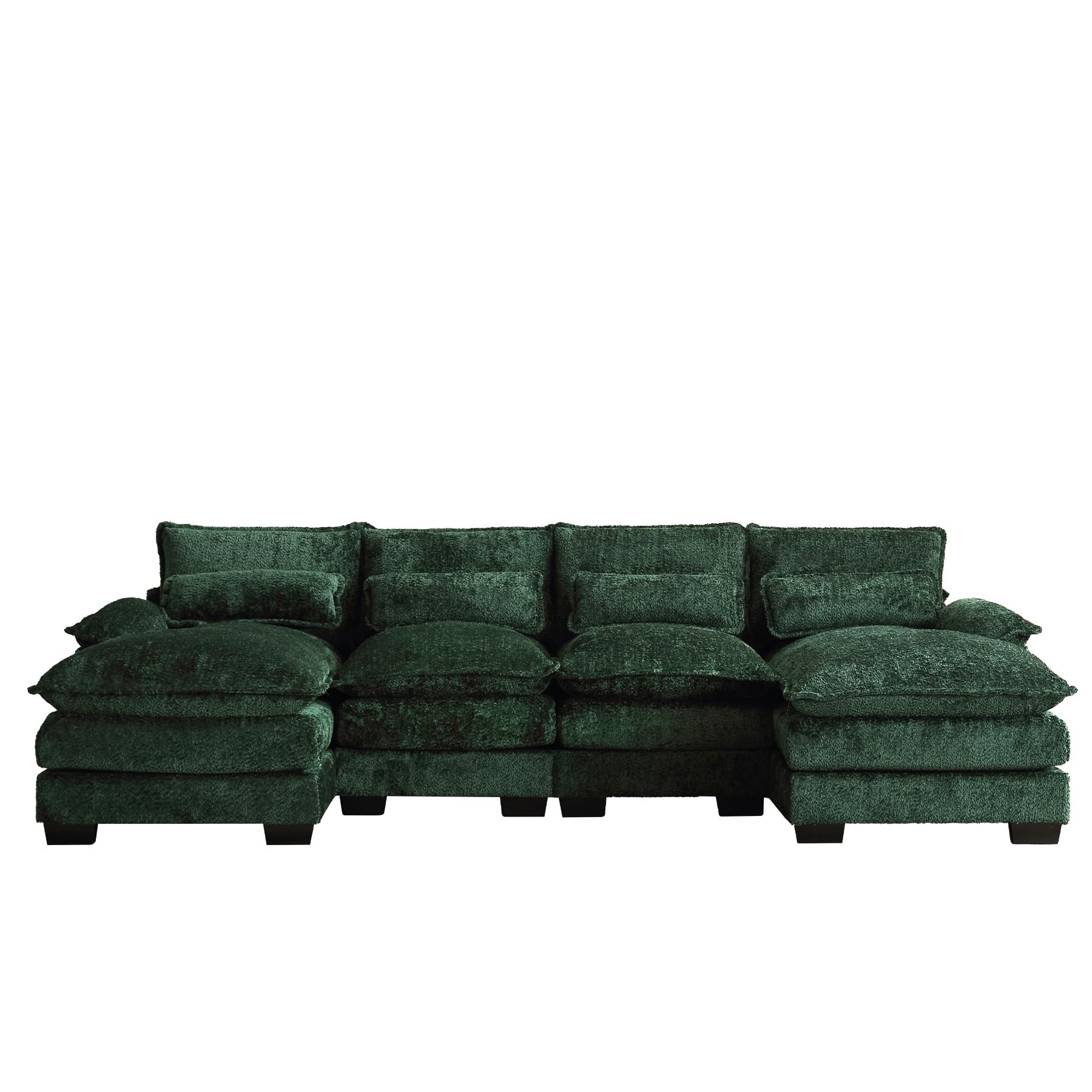 ONEMMLION U Shape Sectional Sofa Cloud Couch for Living Room, 110" Modern Chenille Comfy Modular Sofa, 4 Seat Upholstery Sofa Sleeper with Double Chaise & Memory Foam, Emerald Green