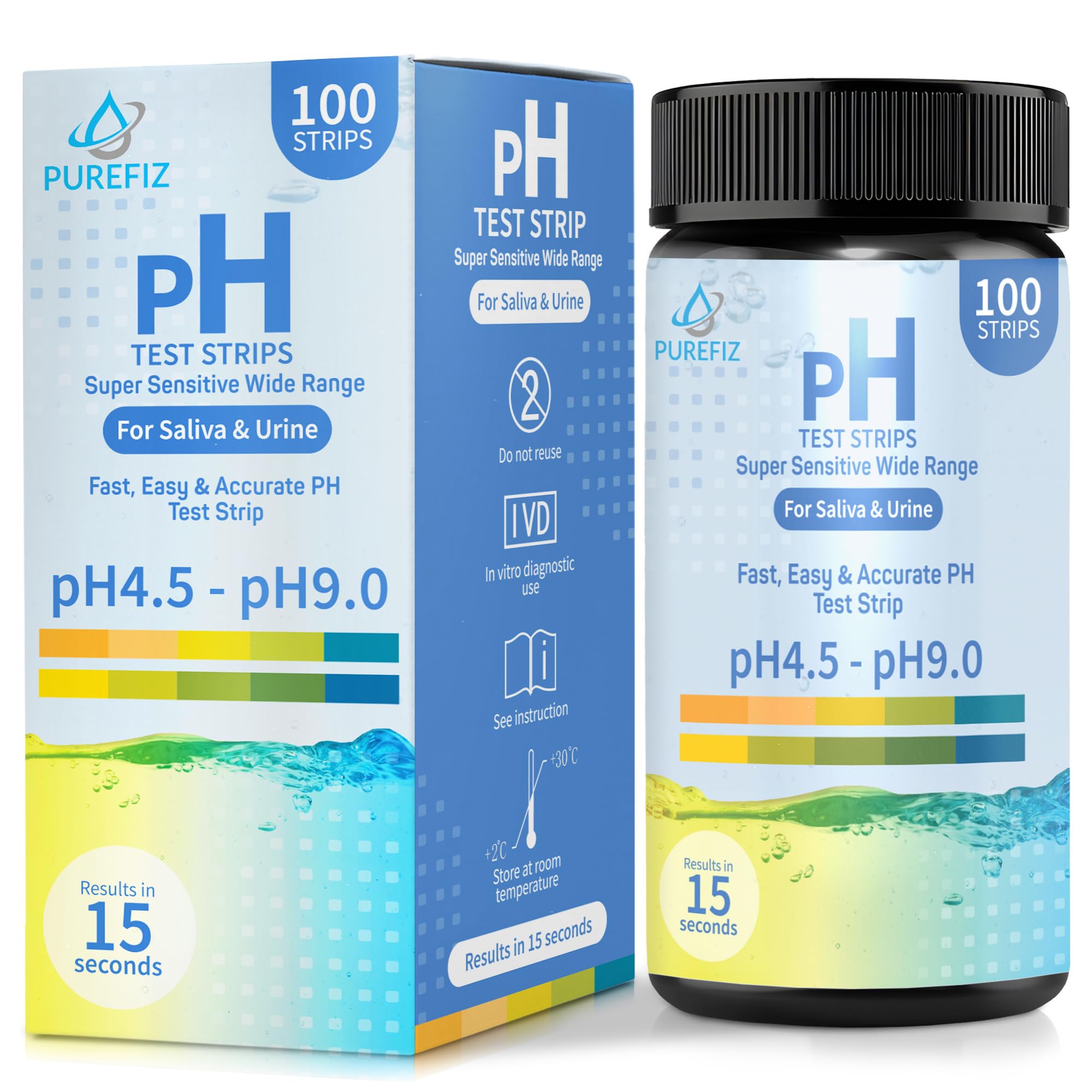 pH Test Strips for Urine & Saliva – 100 Easy-to-Use Strips for Fast, Accurate pH Testing at Home, Get Clear Acid-Alkaline Balance Results in Seconds, Perfect for Tracking Your Body's pH, 4.5-9.0 Range