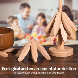 Wooden Trivets for Hot Dishes， Tree Shape Trivet Set,Trivets for Hot Dishes Store Like a Christmas Tree - 5 Wooden Trivet + 1 Stand（Beech Wood）