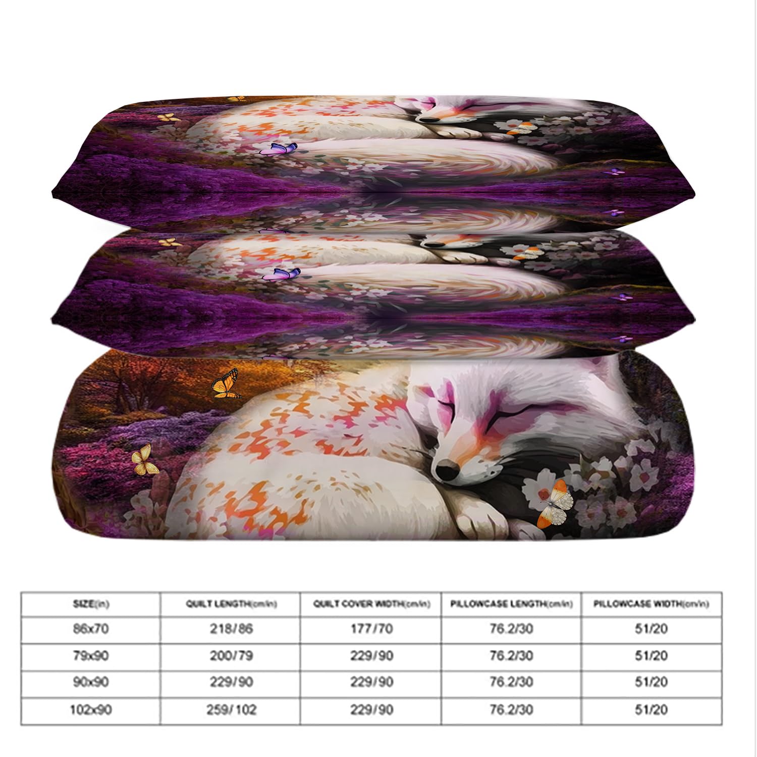 MSSHUKYTT Fantasy Nature Landscape Queen Size Duvet Cover Set,Fairy Tale Forest Wildlife Fox Florals Lavender Butterfly Daisy Comforter Cover Sets(1 Duvet Cover 2 Pillowcases)