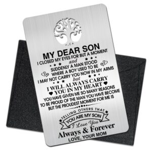 mhfpl to my son i love you wallet card, engraved metal wallet insert card love notes from mom, gifts for son with inspirational quote, graduation birthday coming of age wedding christmas gifts