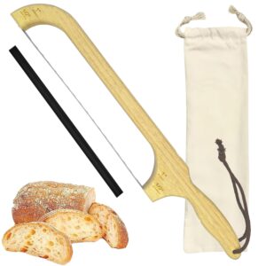 arflo wooden bread bow knife - 16" bread bowl knife - 420 premium stainless steel bread saw with protective cover - bread knife for homemade bread - sourdough bread knife