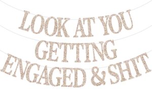 look at you getting engaged & shit banner, happy engagement banner, bridal shower/wedding/engagement/bachelorette party decorations supplies glitter