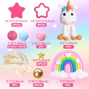 29 PCS Unicorn Cake Topper, Unicorn Cake Decorations with Rainbow Stars Unicorn Balls Happy Birthday Cake Decorations for Boys Girls Kids Birthday Party Baby Shower Supplies