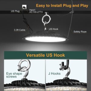 ACOHOOK 300W UFO LED High Bay Light, 45000lm (Eqv.1200W MH/HPS) High Bay LED Shop Lights, 5000K US Plug Commercial Warehouse/Workshop/Wet Location Area Light -6Pack