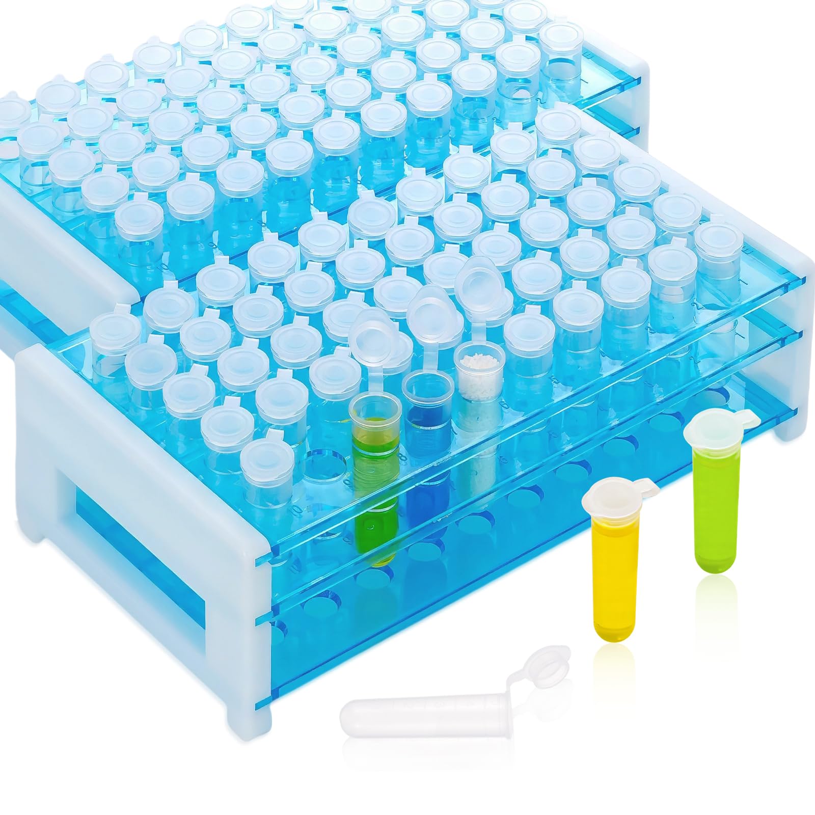 100Pcs 5ml Round Bottom Centrifuge Tubes with 2Pcs Racks, Plastic Clear Lab Test Tubes with Snap Caps, Sample Tubes Vials with Graduated Measuring Scale