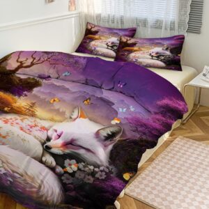 msshukytt fantasy nature landscape queen size duvet cover set,fairy tale forest wildlife fox florals lavender butterfly daisy comforter cover sets(1 duvet cover 2 pillowcases)