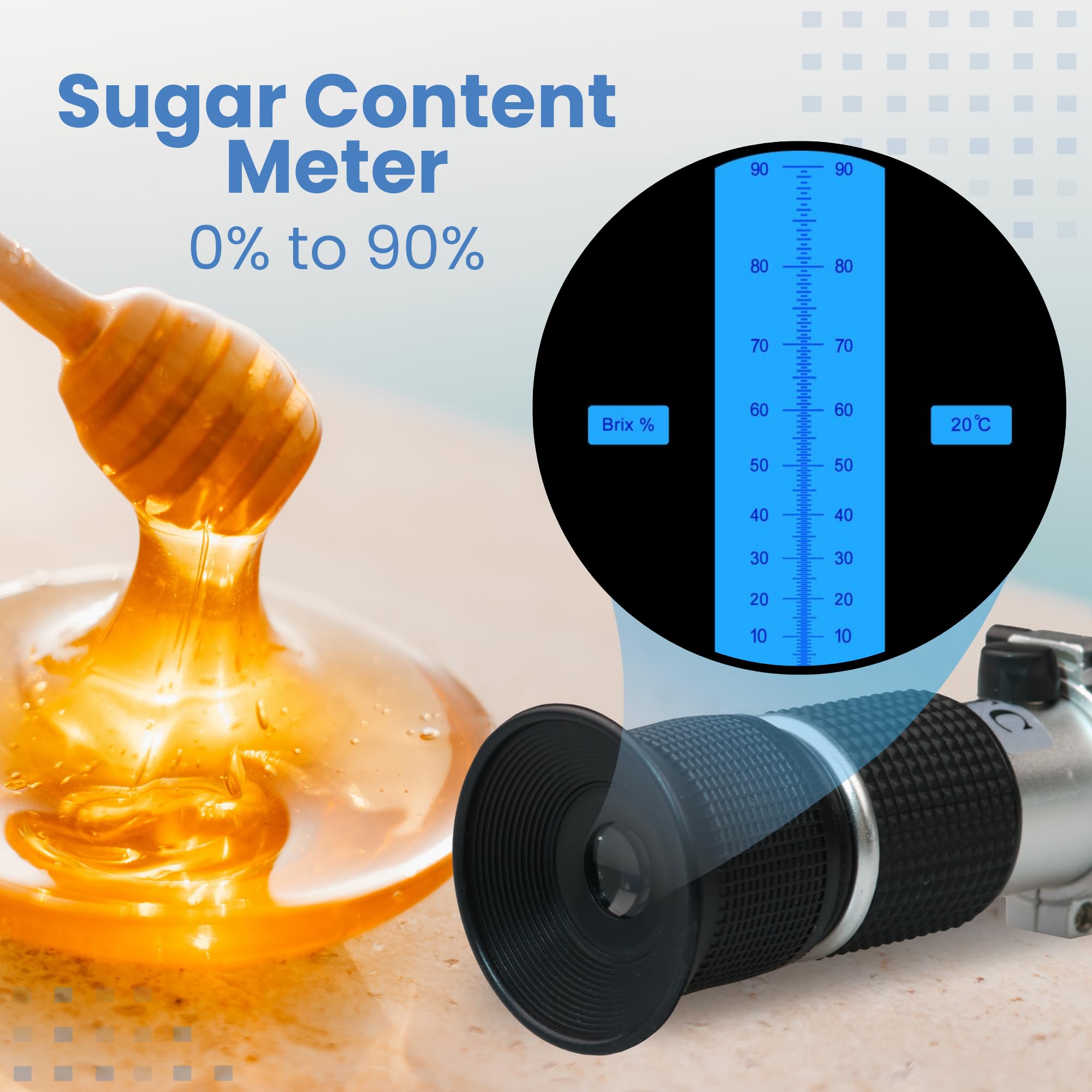 0-90% Brix Refractometer - Portable Refractometer Handheld, Sugar Content Meter for Honey, Fruit, Maple Syrup - Accurate Brix Meter by PUREFIZ