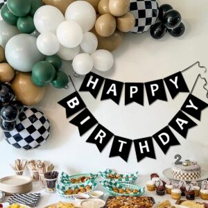 Black Happy Birthday Banner Theme Birthday Party Supplies Garland Decorations Birthday Signs Nursery Hanging Decor 13pcs