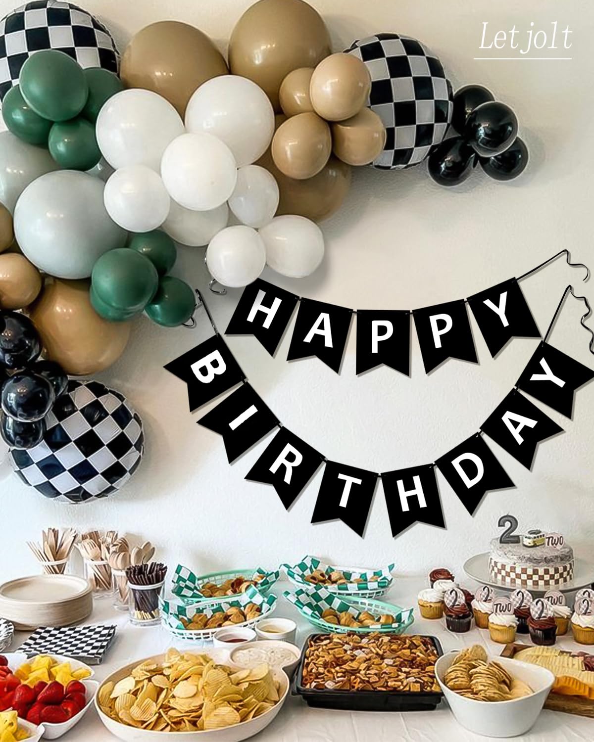 Black Happy Birthday Banner Theme Birthday Party Supplies Garland Decorations Birthday Signs Nursery Hanging Decor 13pcs