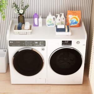 RRWJVU Washer Dryer Countertop,27.5" x 54" Solid Wood Countertop with Anti- Slip Pad for Laundry Room Organization. White